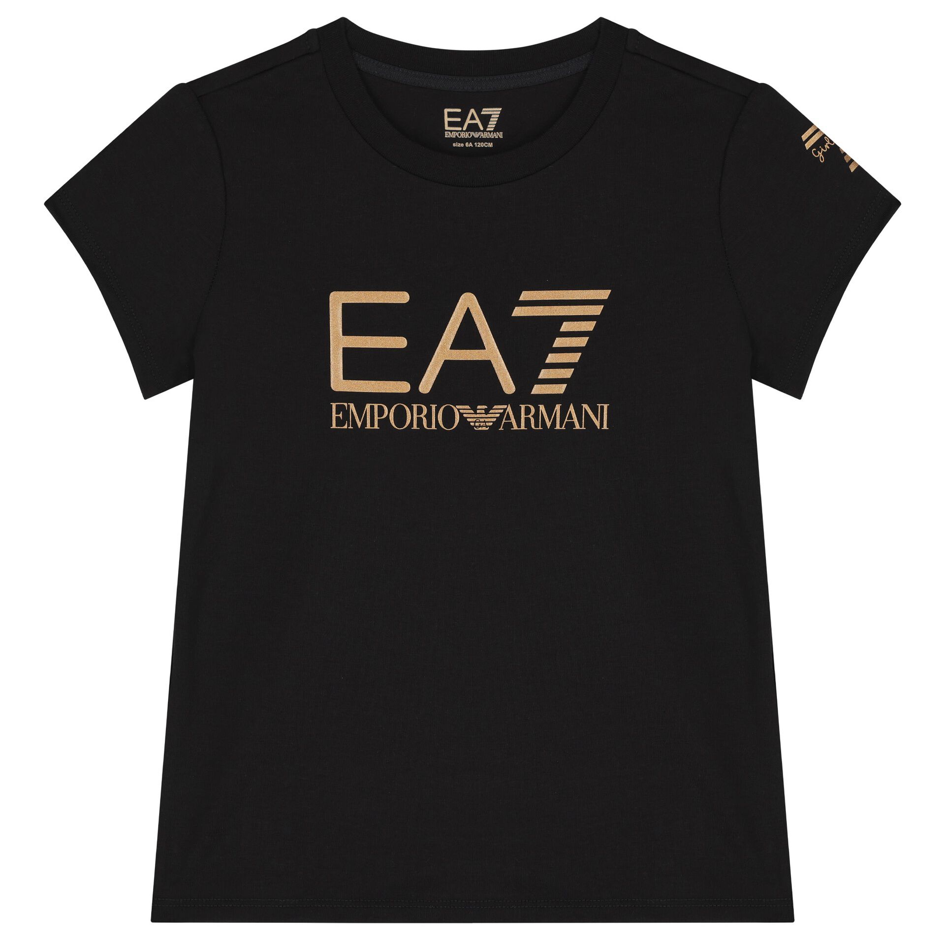 EA7 Emporio Armani Girls Black Logo T Shirt Junior Couture QA